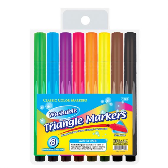 8 Color Jumbo Triangle Washable Markers - InStock Supplies